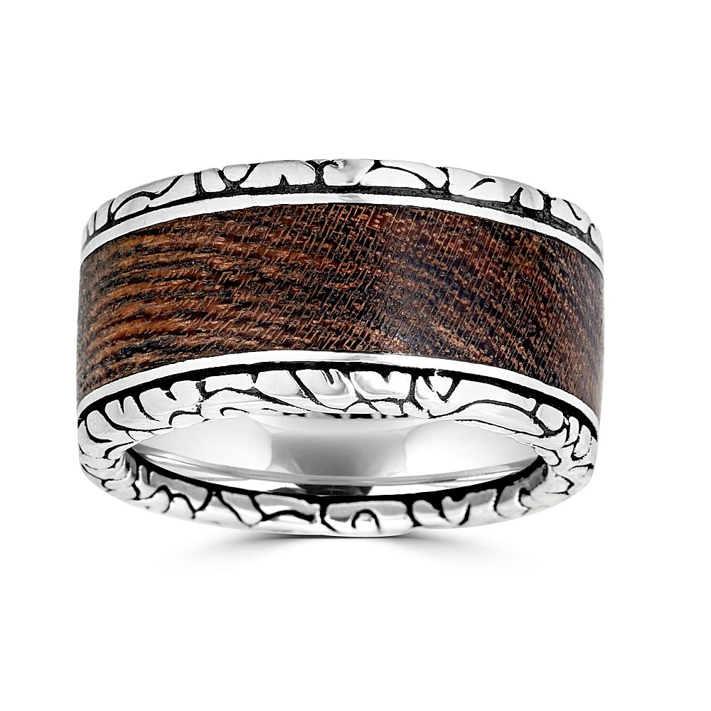 Wide Round KeyDesign Wood Inlay Ring – Versani