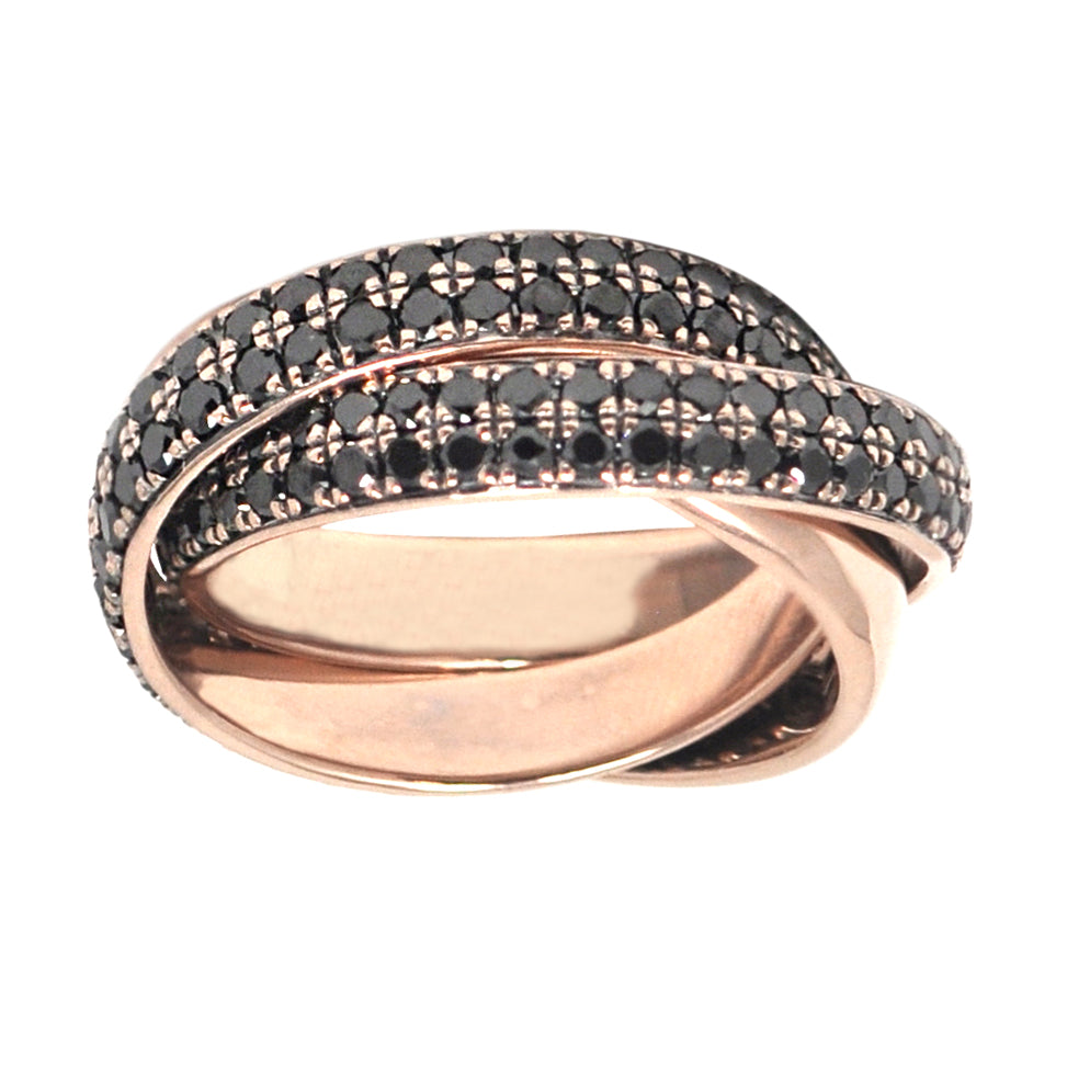 Double Interlocking Black Diamond Ring In Rose Gold – Versani